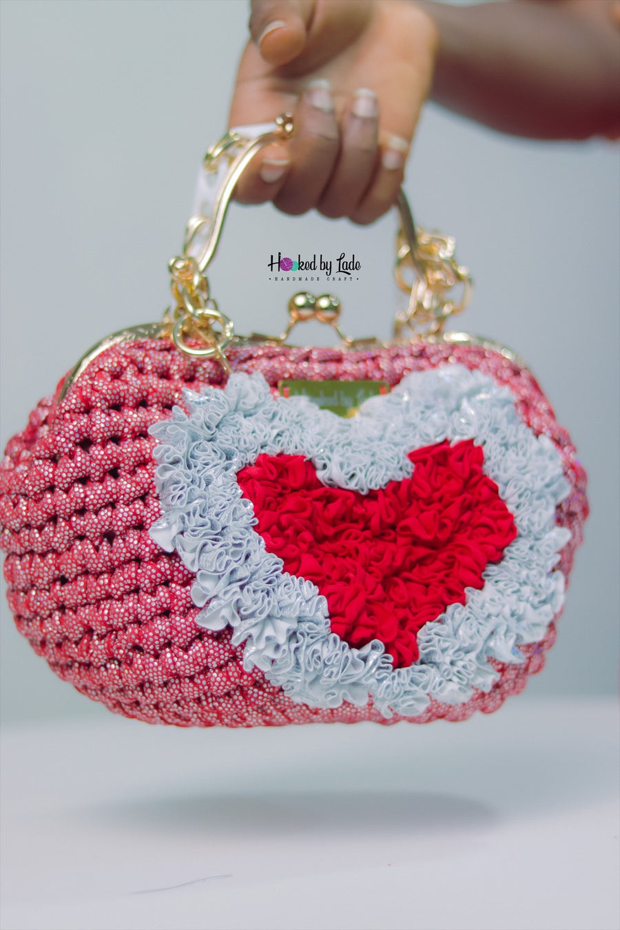 ‘Lade’ RED HEART Custom Party clutch – Hooked by Lade