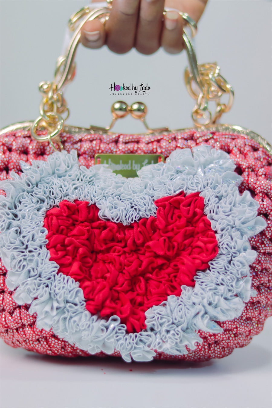 ‘Lade’ RED HEART Custom Party clutch – Hooked by Lade